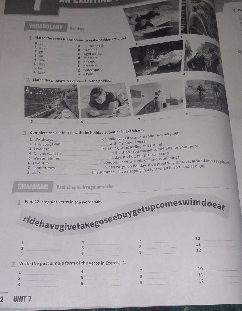 VOCABULARY Holidays 1 Match the verbs to the | StudyX