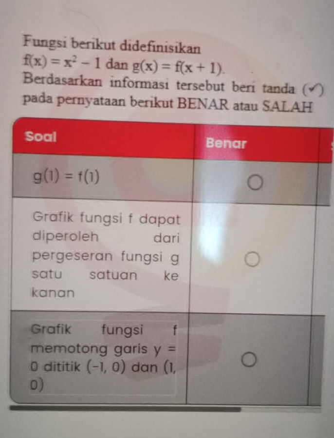 Fungsi berikut didefinisikan f(x) = x2 - 1 | StudyX