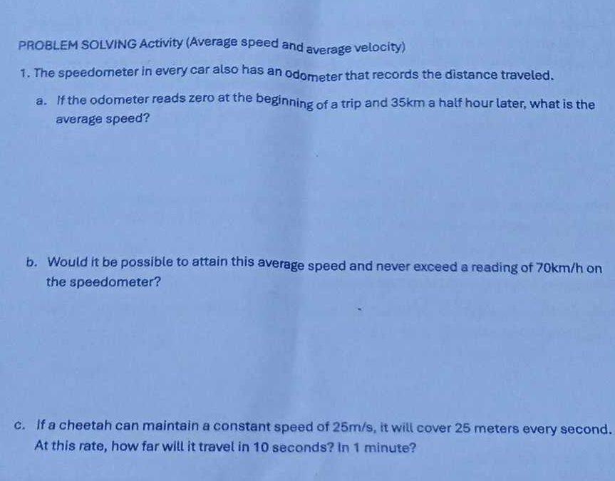 PROBLEM SOLVING Activity (Average speed and | StudyX