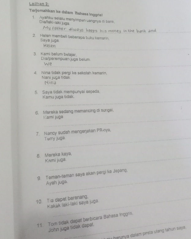 Latihan 2 Terjemahkan ke dalam Bahasa | StudyX