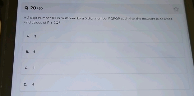 Q 20/60 A 2 digit number XY is multiplied by | StudyX