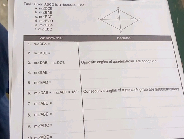 Task Given ABCD is a rhombus Find a mDCE b | StudyX