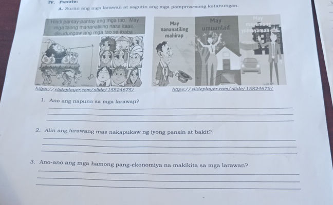 IV Panuto A Suriin ang mga larawan at | StudyX