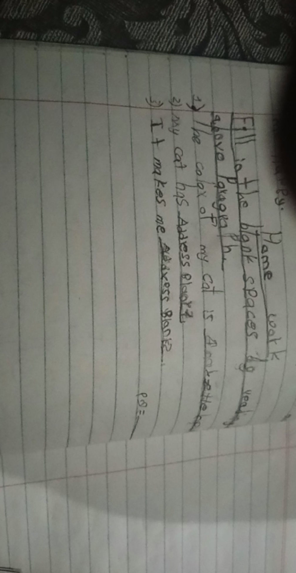 Hame work Fill in the blank spaces ag