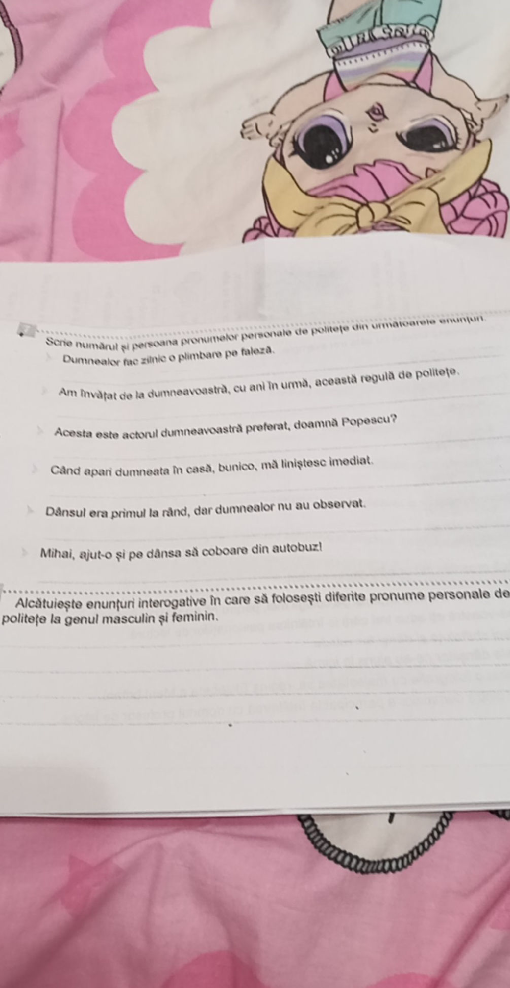 Scrie numărul şi persoana pronumelor