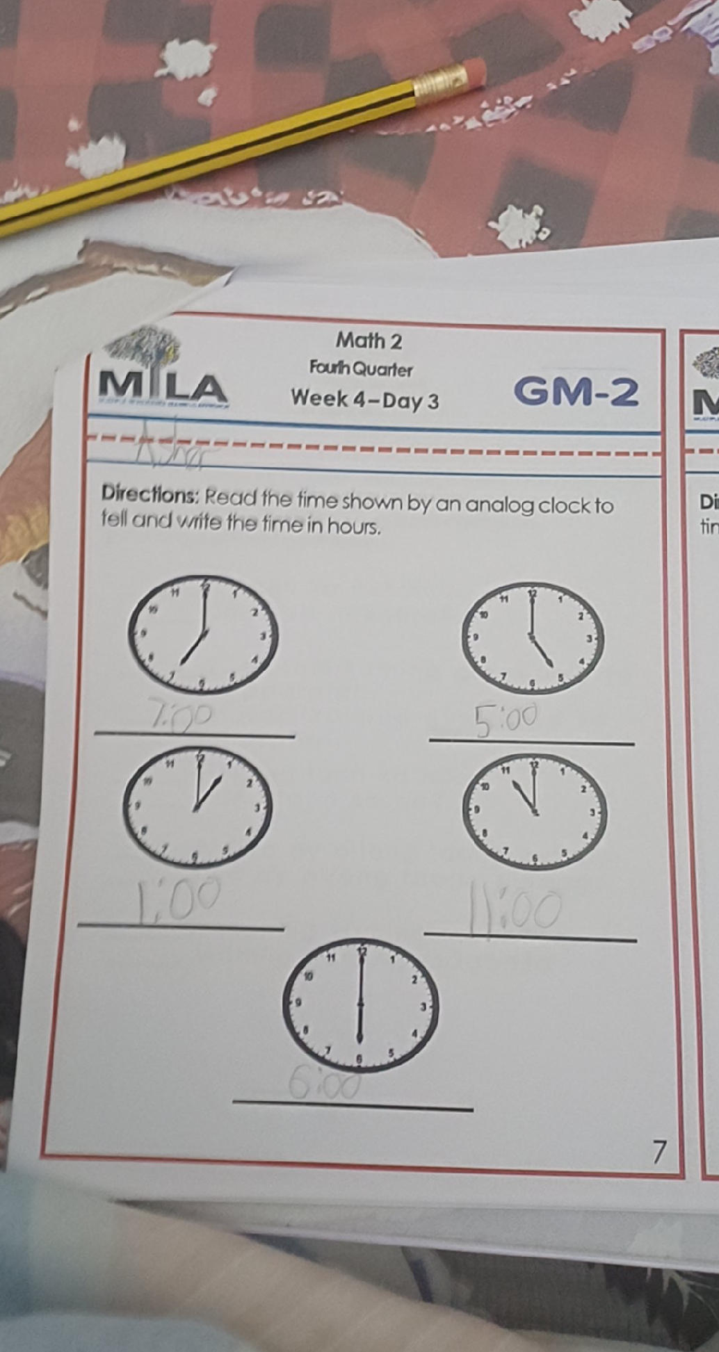 Directions: Read the time shown by an analog