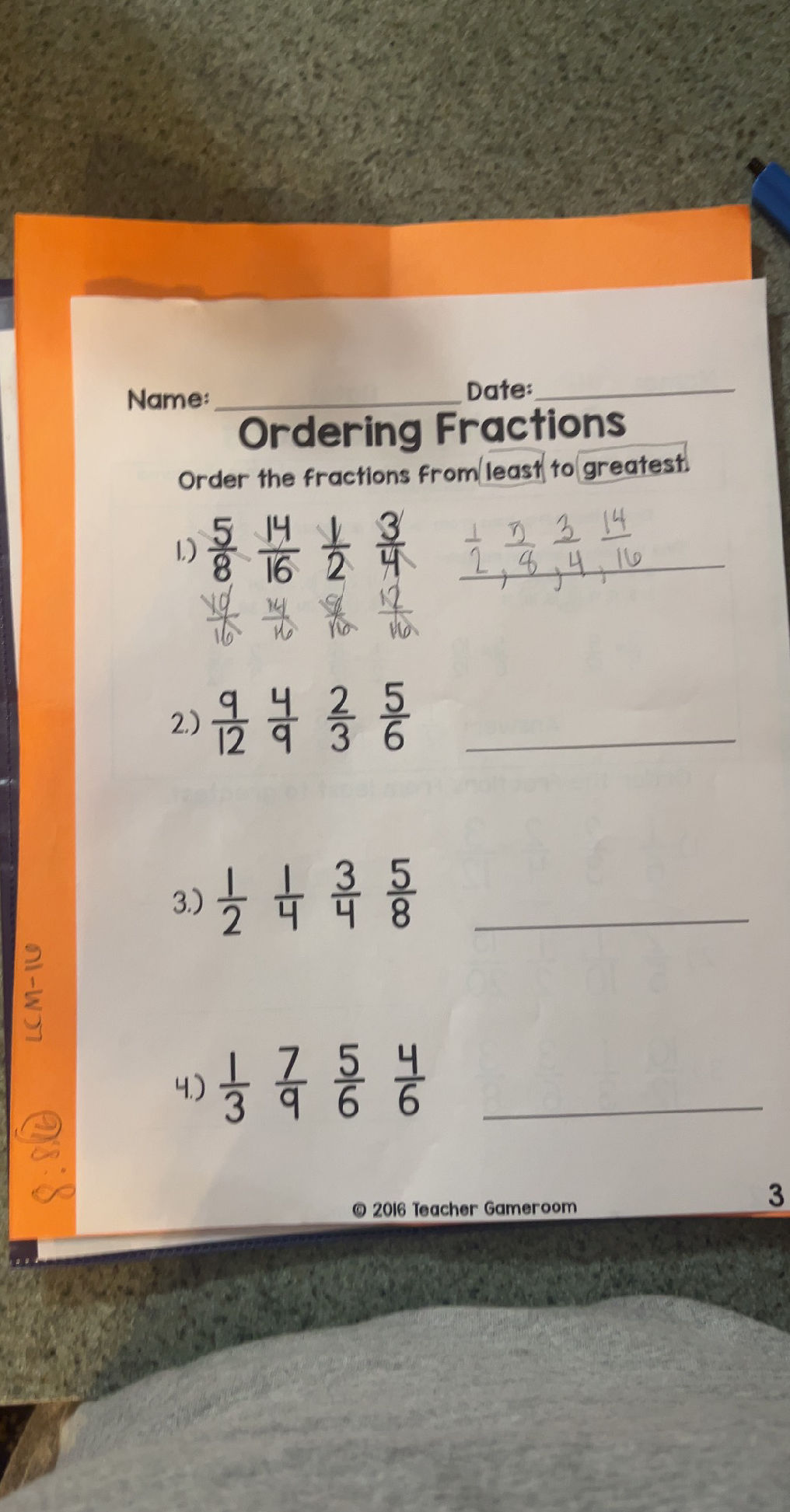 Order the fractions from least to greatest.
