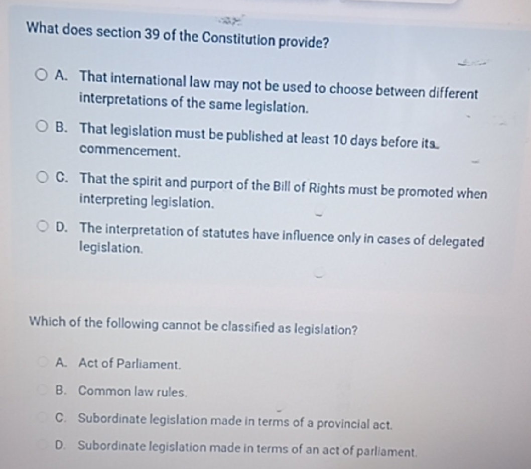 What does section 39 of the Constitution