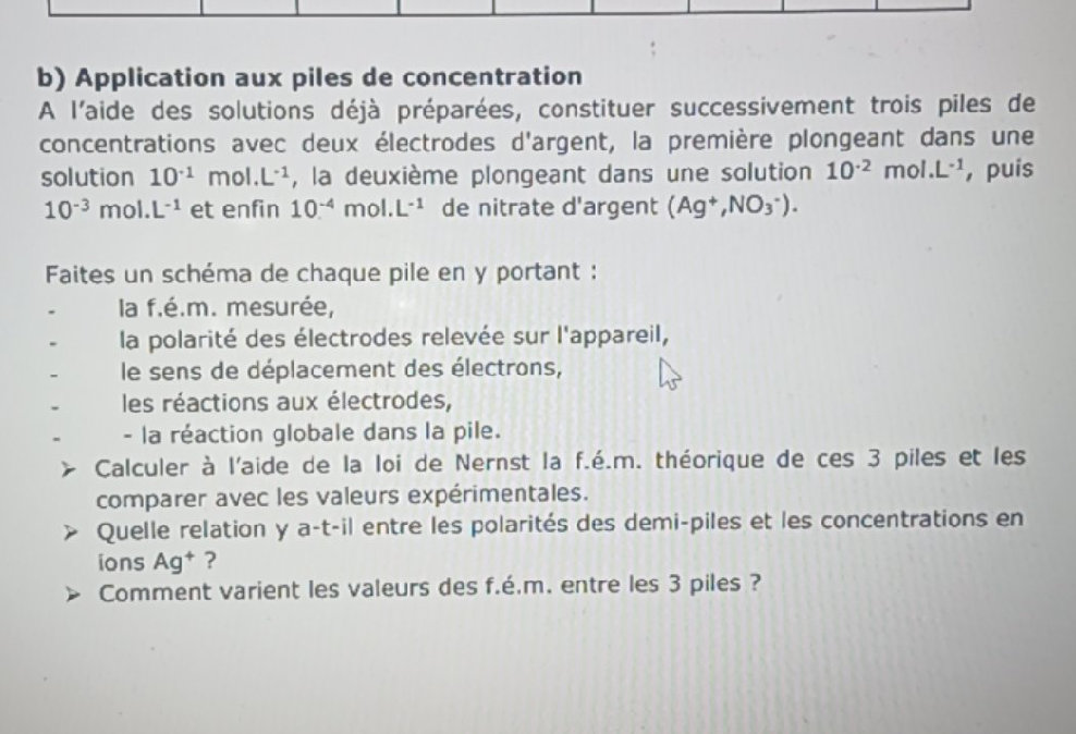 Application aux piles de concentration A