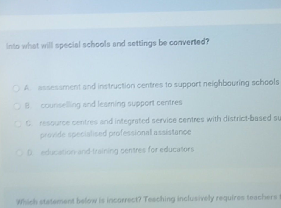 Into what will special schools and settings