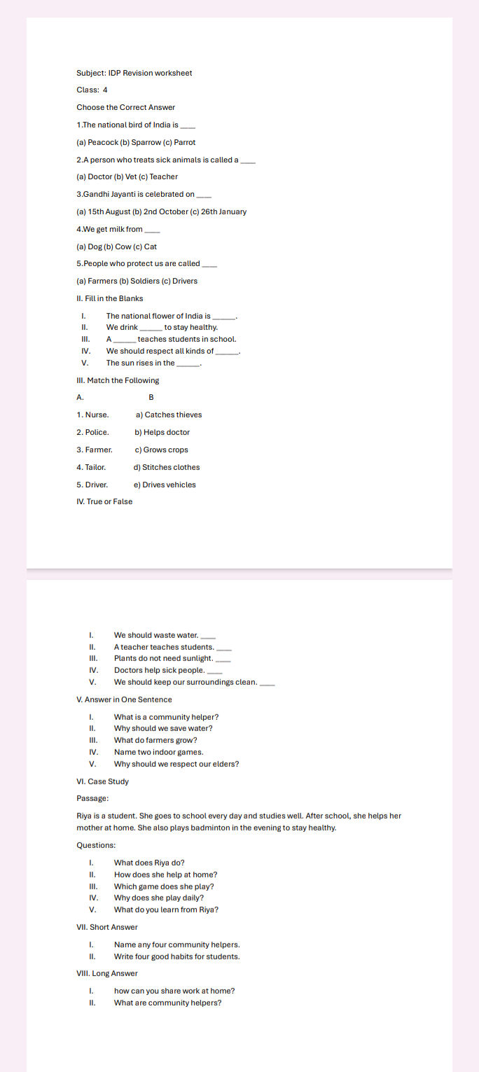 II. Fill in the Blanks I. The national
