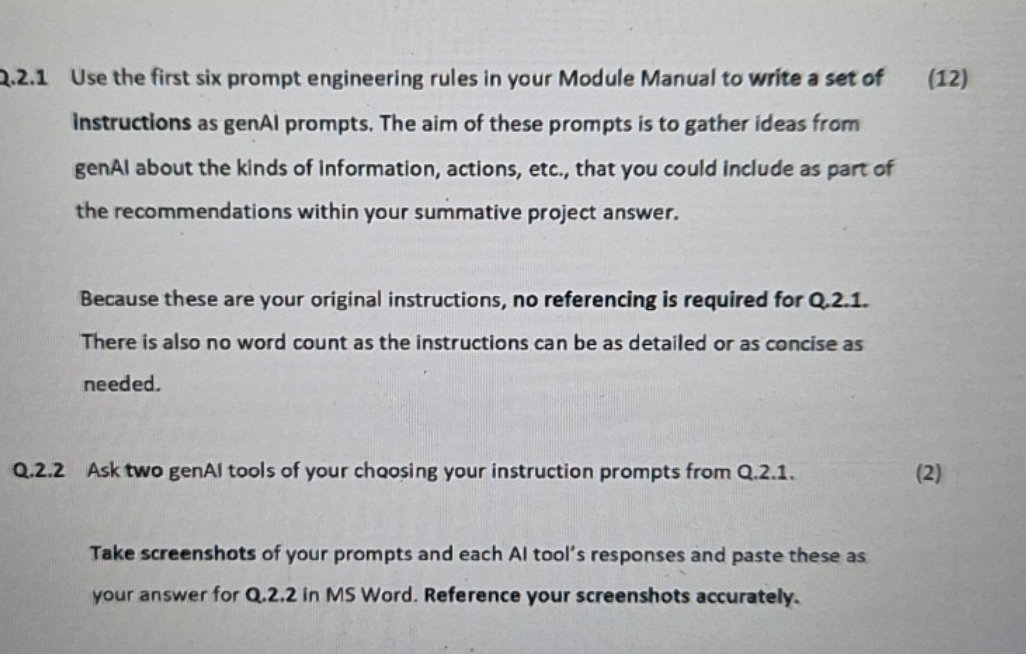 Q.2.1 Use the first six prompt engineering