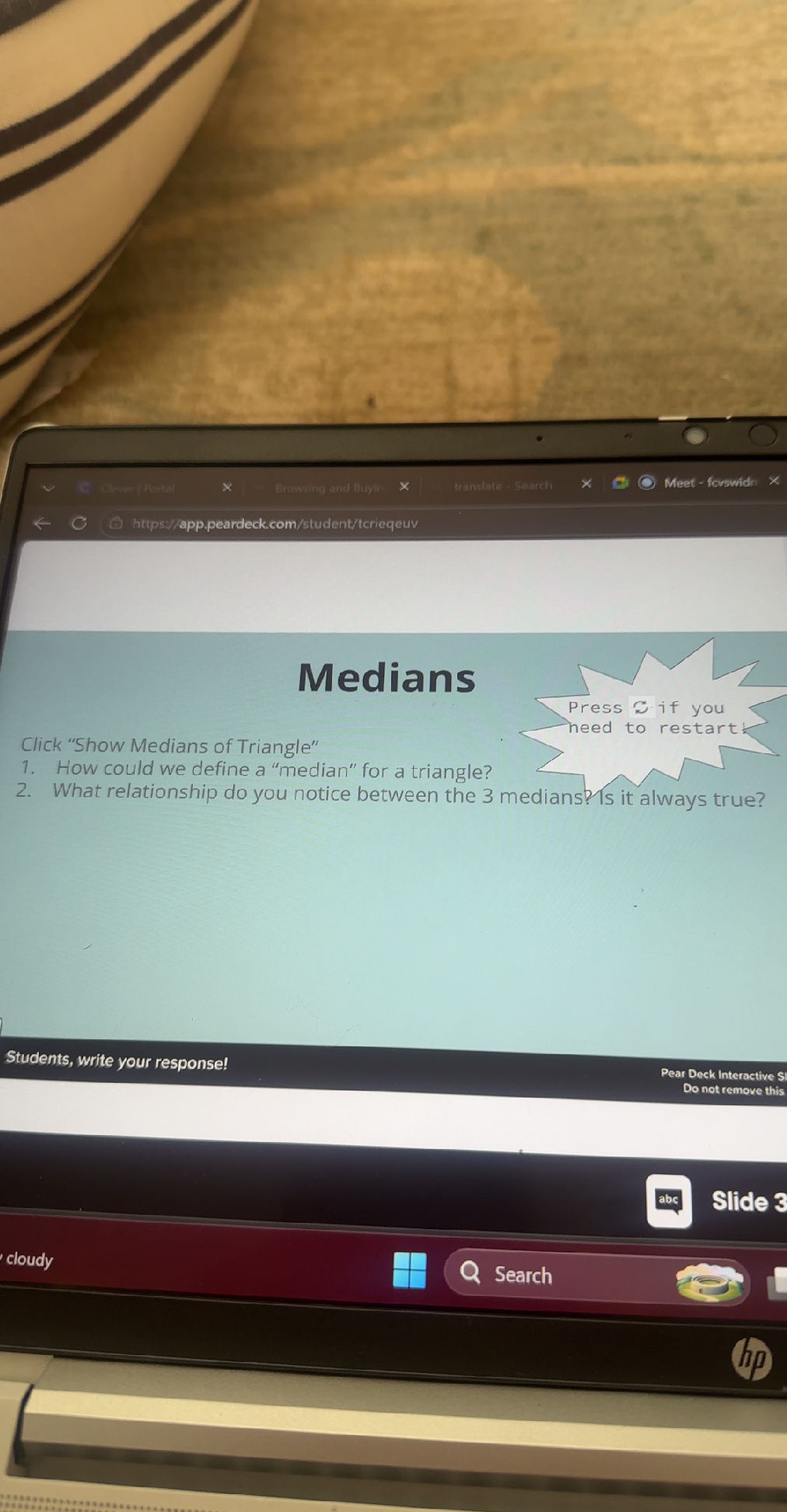 Medians Press ↺ if you need to restart Click