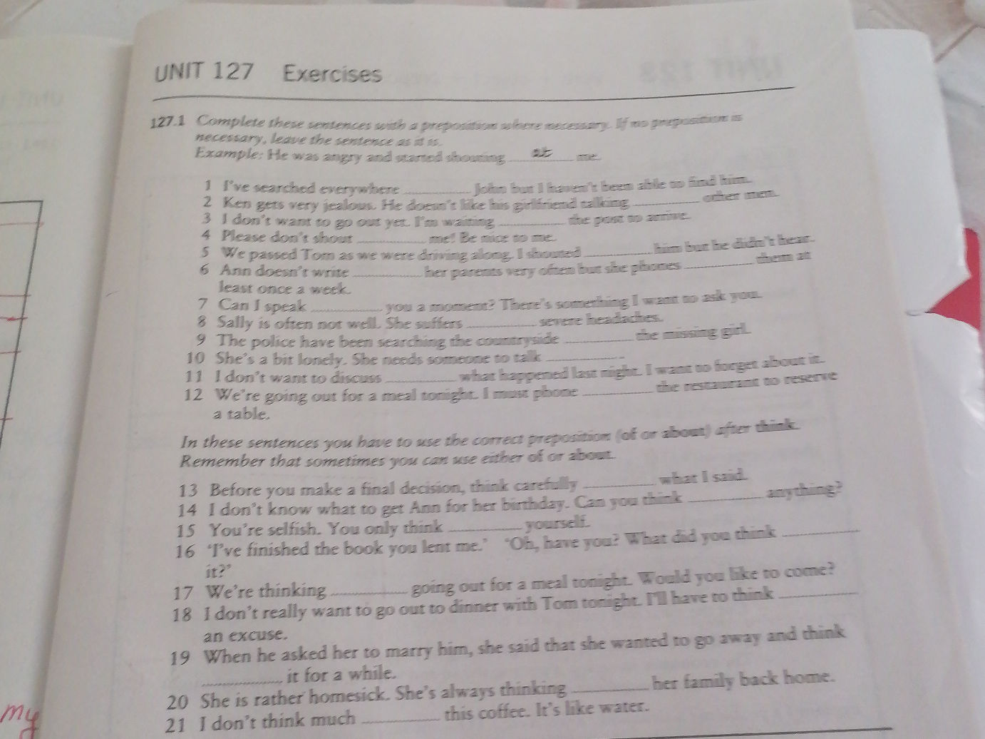 Complete these sentences with a preposition