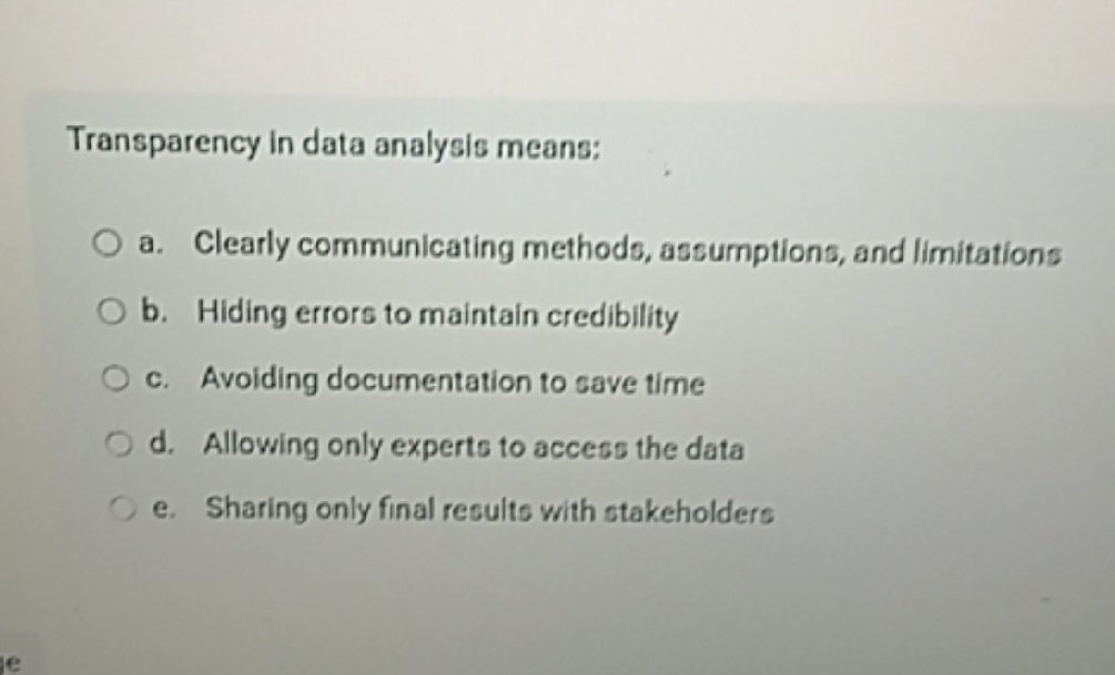 Transparency in data analysis means: a.