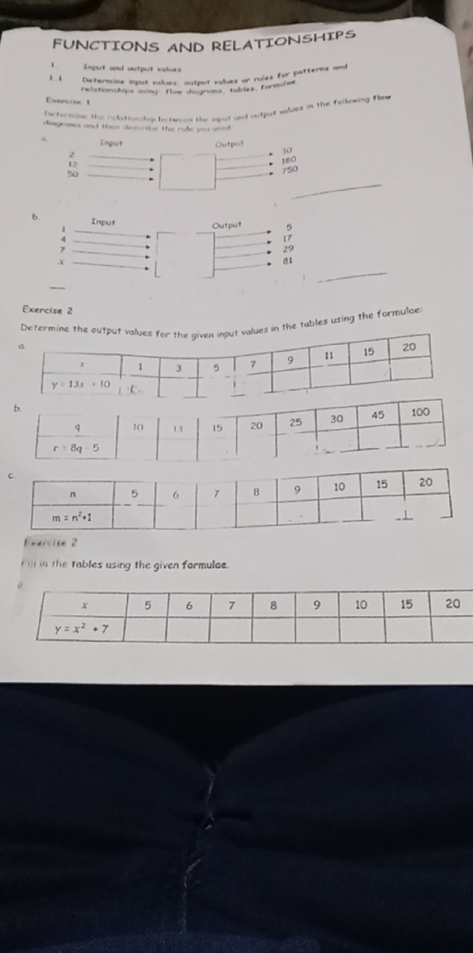 Input and output values Determine input