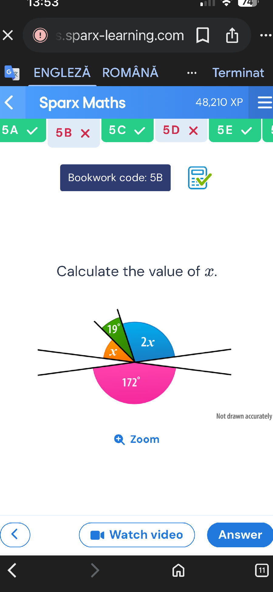 Calculate the value of x. 19° x 2x 172° | StudyX