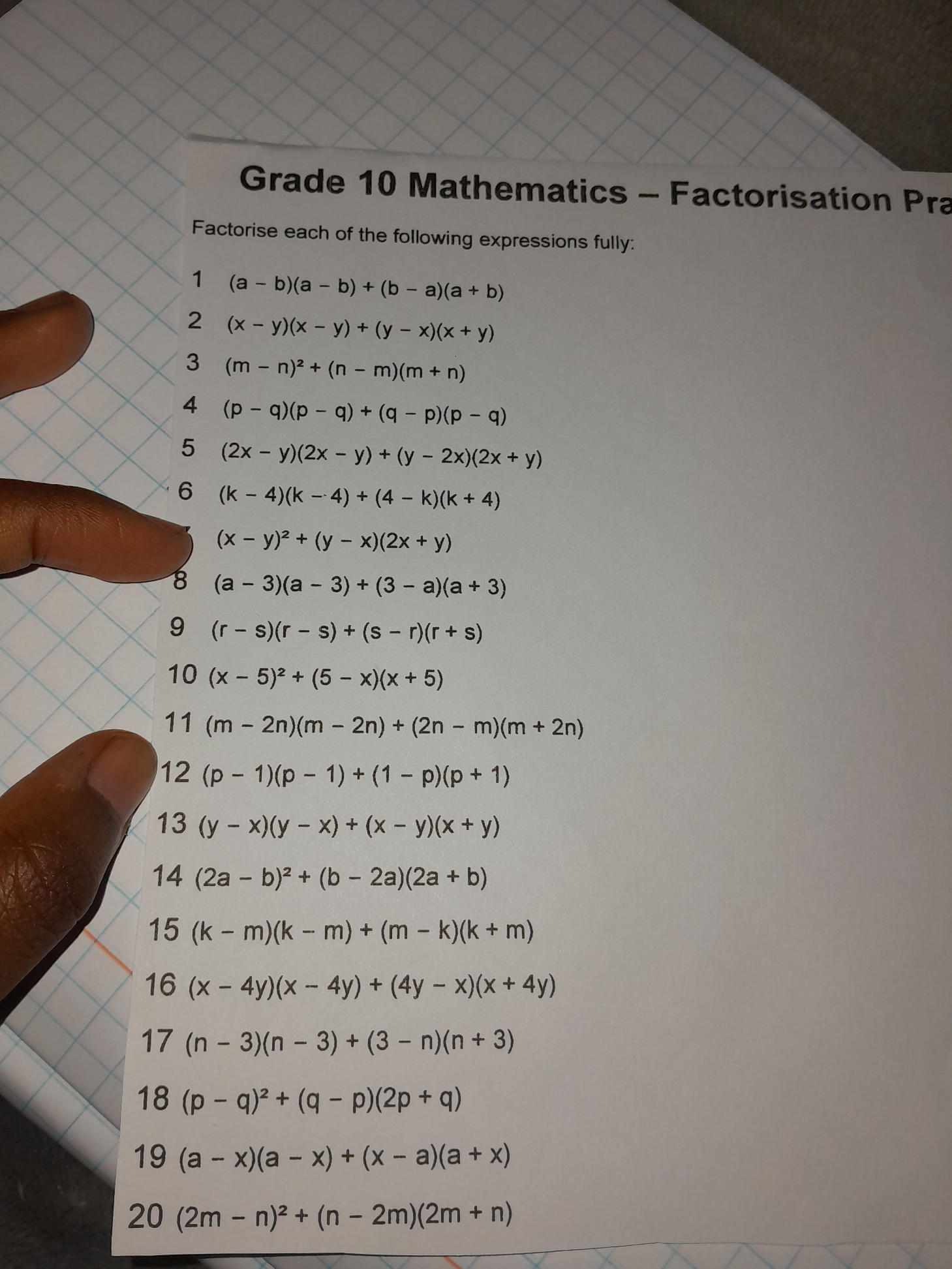 Grade 10 Mathematics - Factorisation Pra | StudyX