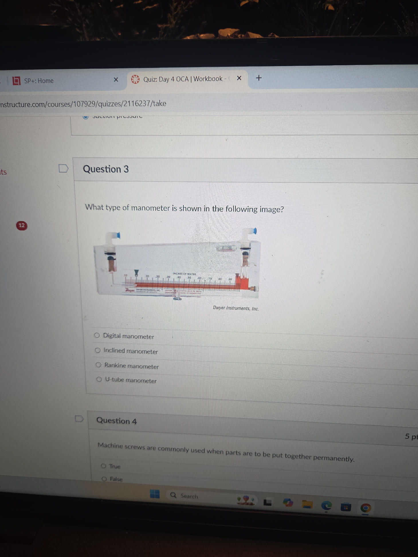 What type of manometer is shown in the | StudyX