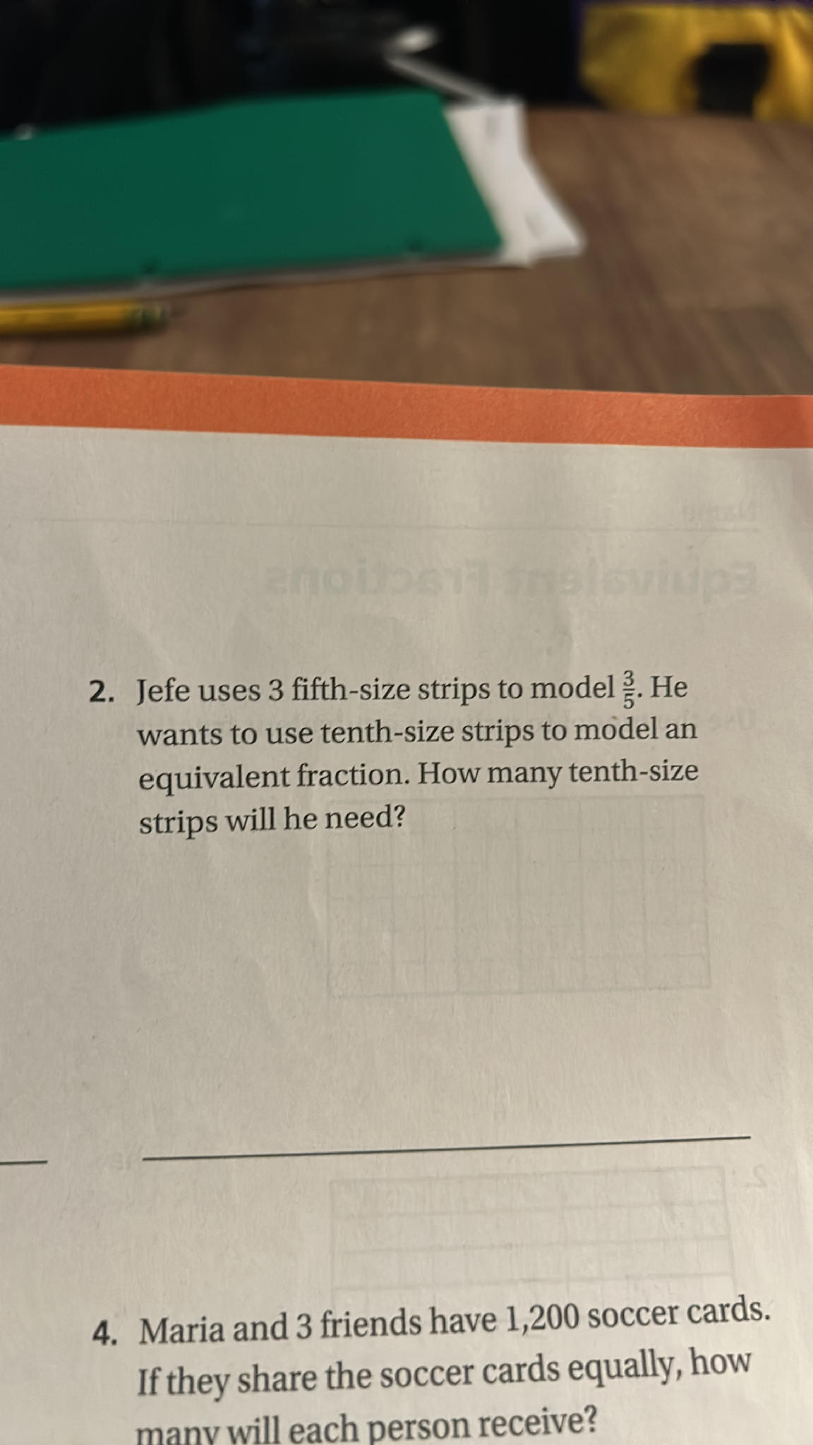 Jefe uses 3 fifth-size strips to model $ | StudyX