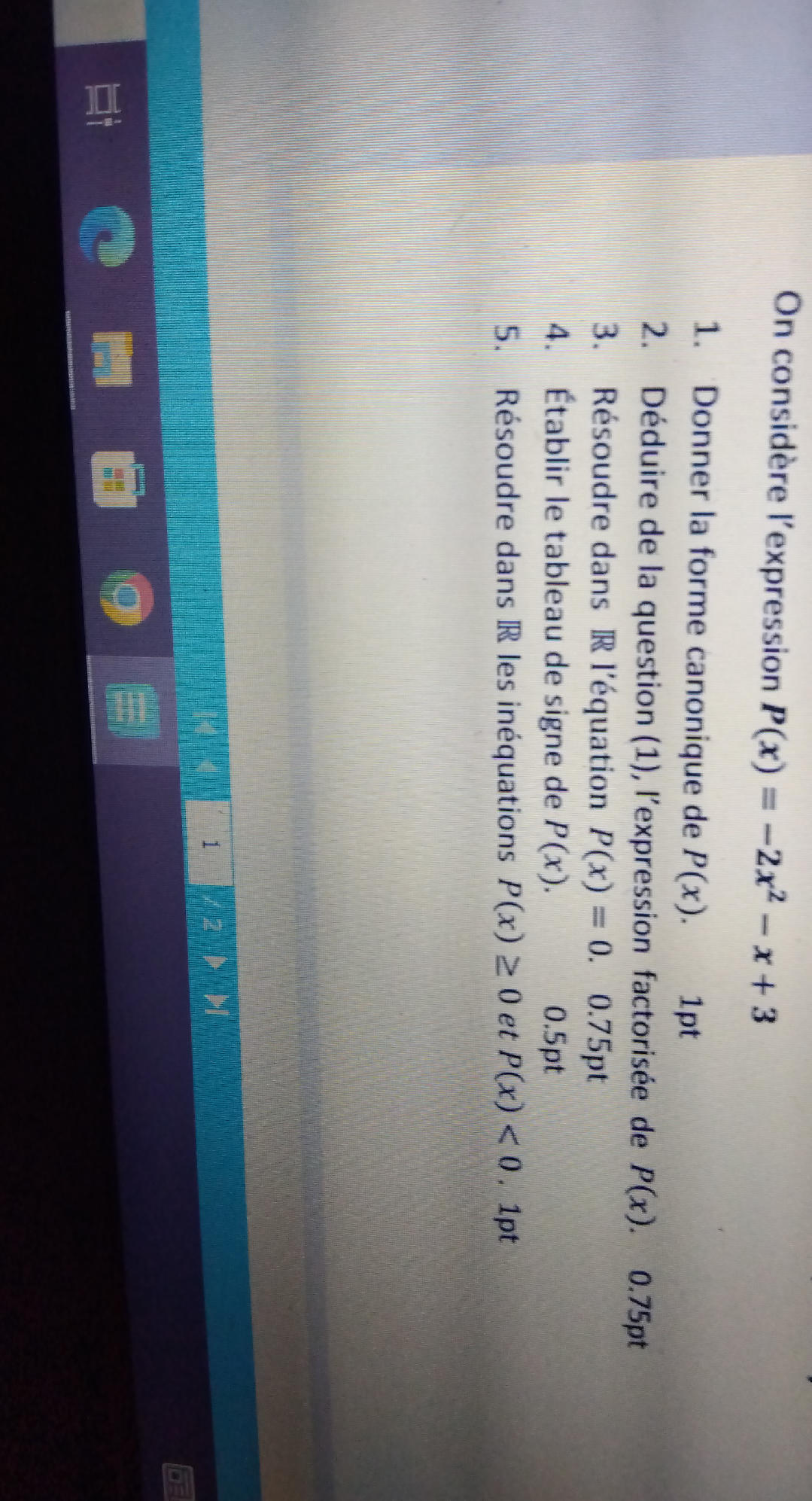 On considère l'expression $P(x) = -2x^2 - x | StudyX