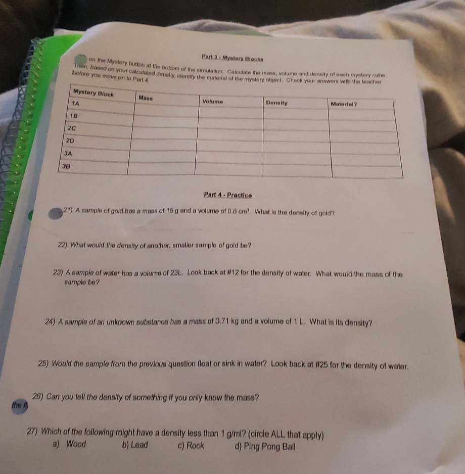 Part 3 - Mystery Blocks Then, based on your | StudyX