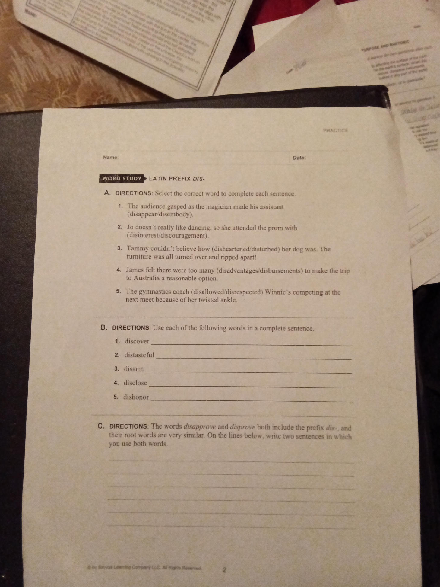 WORD STUDY > LATIN PREFIX DIS- A. | StudyX