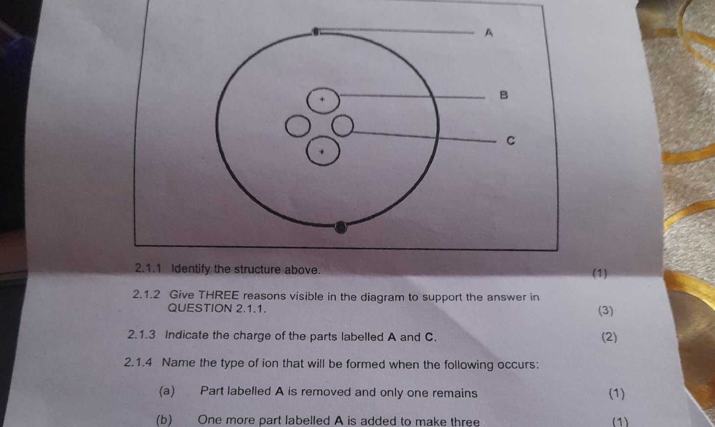 A B C **[Image shows a diagram of an atom | StudyX