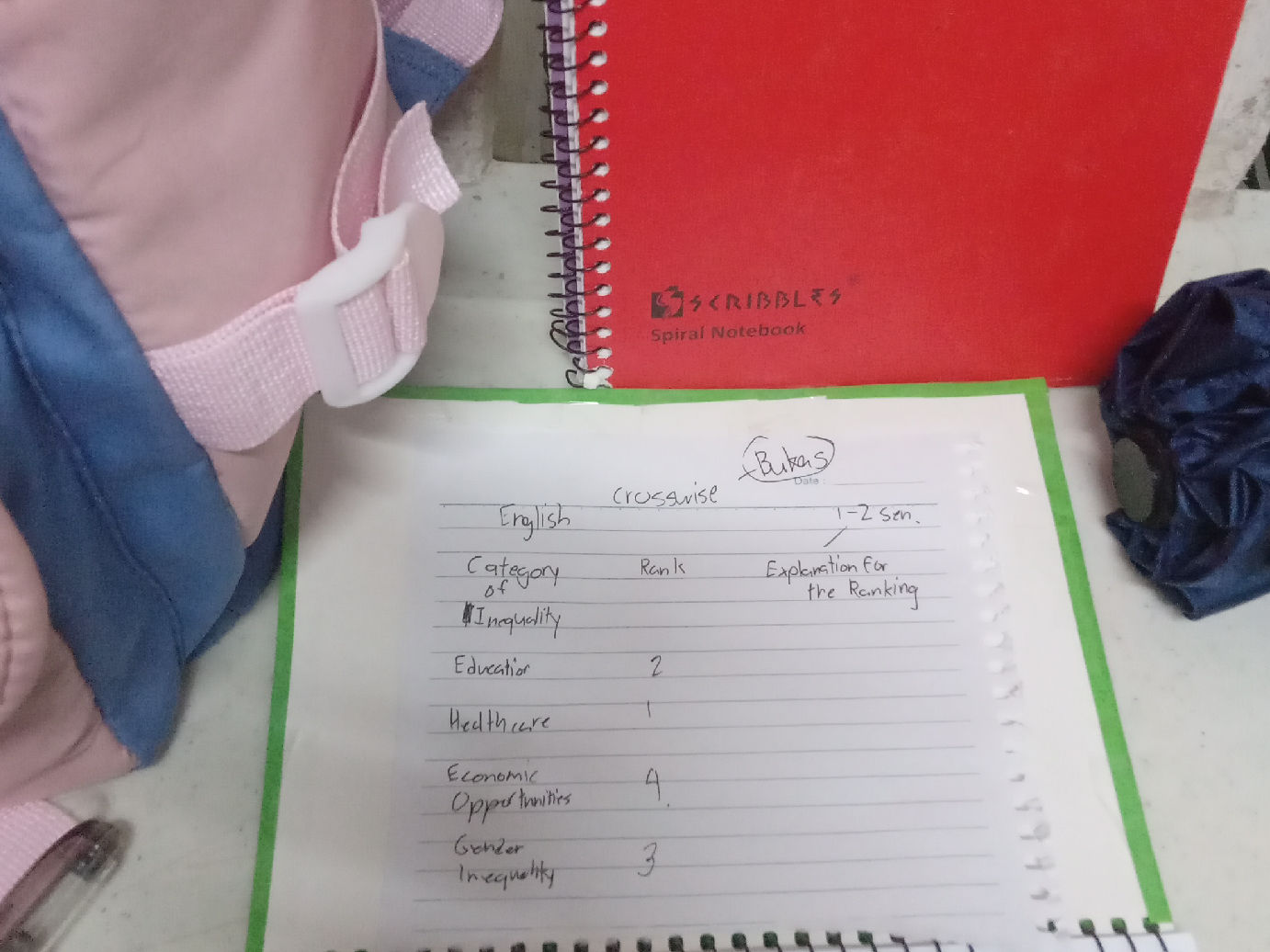 English Crosswise 1-2 sen. Category of | StudyX