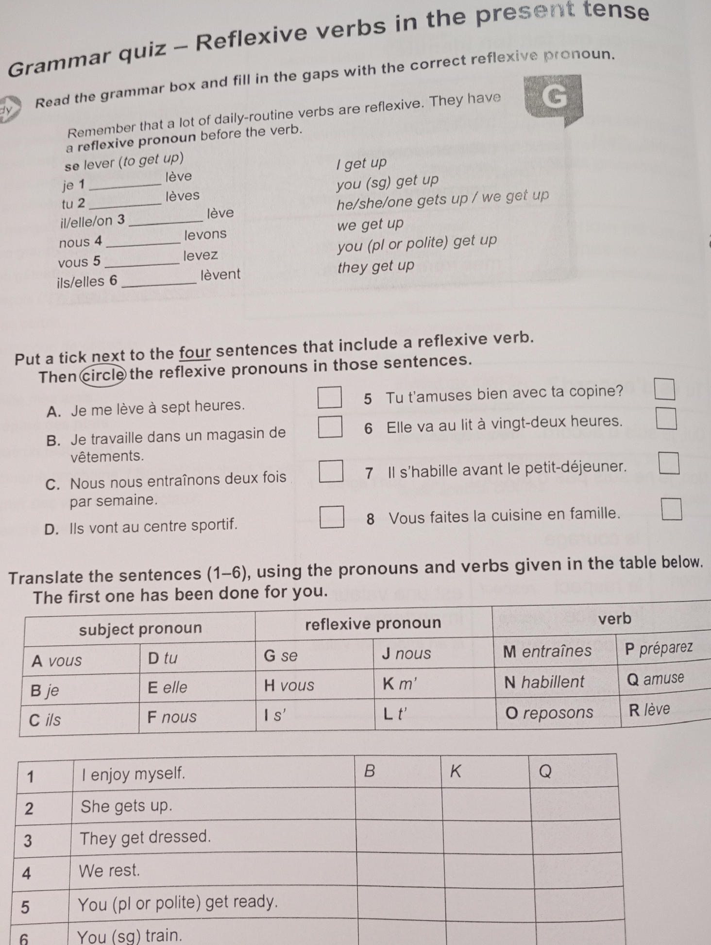 Grammar quiz - Reflexive verbs in the | StudyX