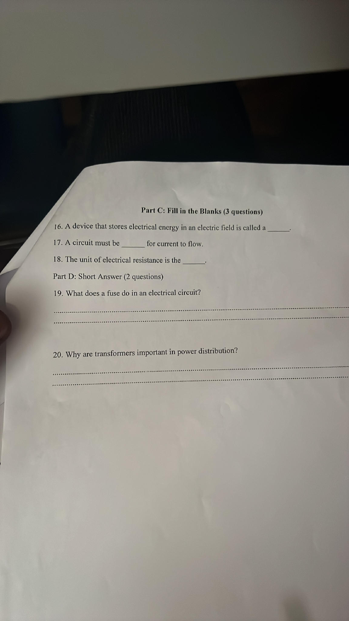 Part D: Short Answer (2 questions) 19. What | StudyX
