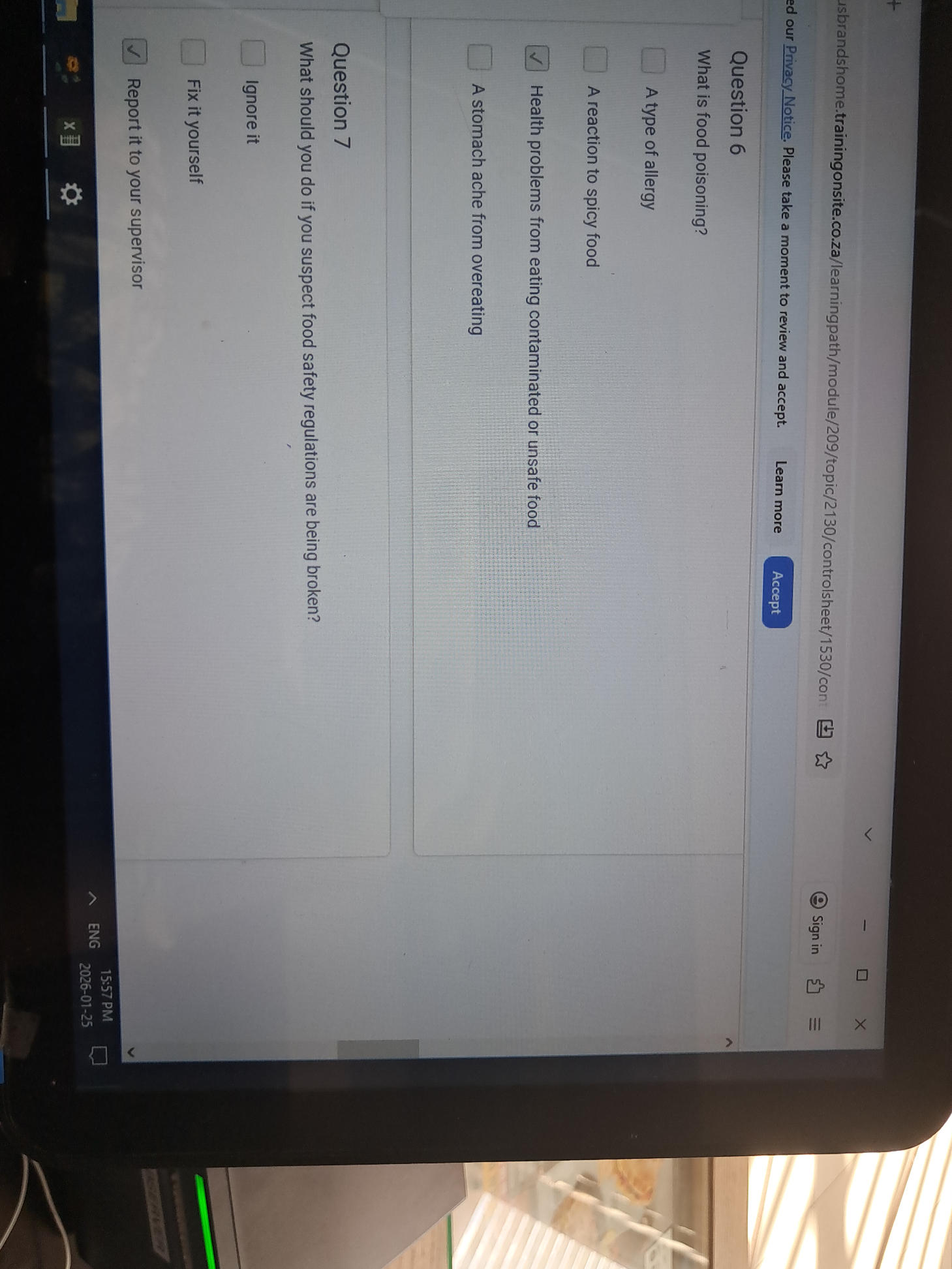 Question 6 What is food poisoning? A type of | StudyX