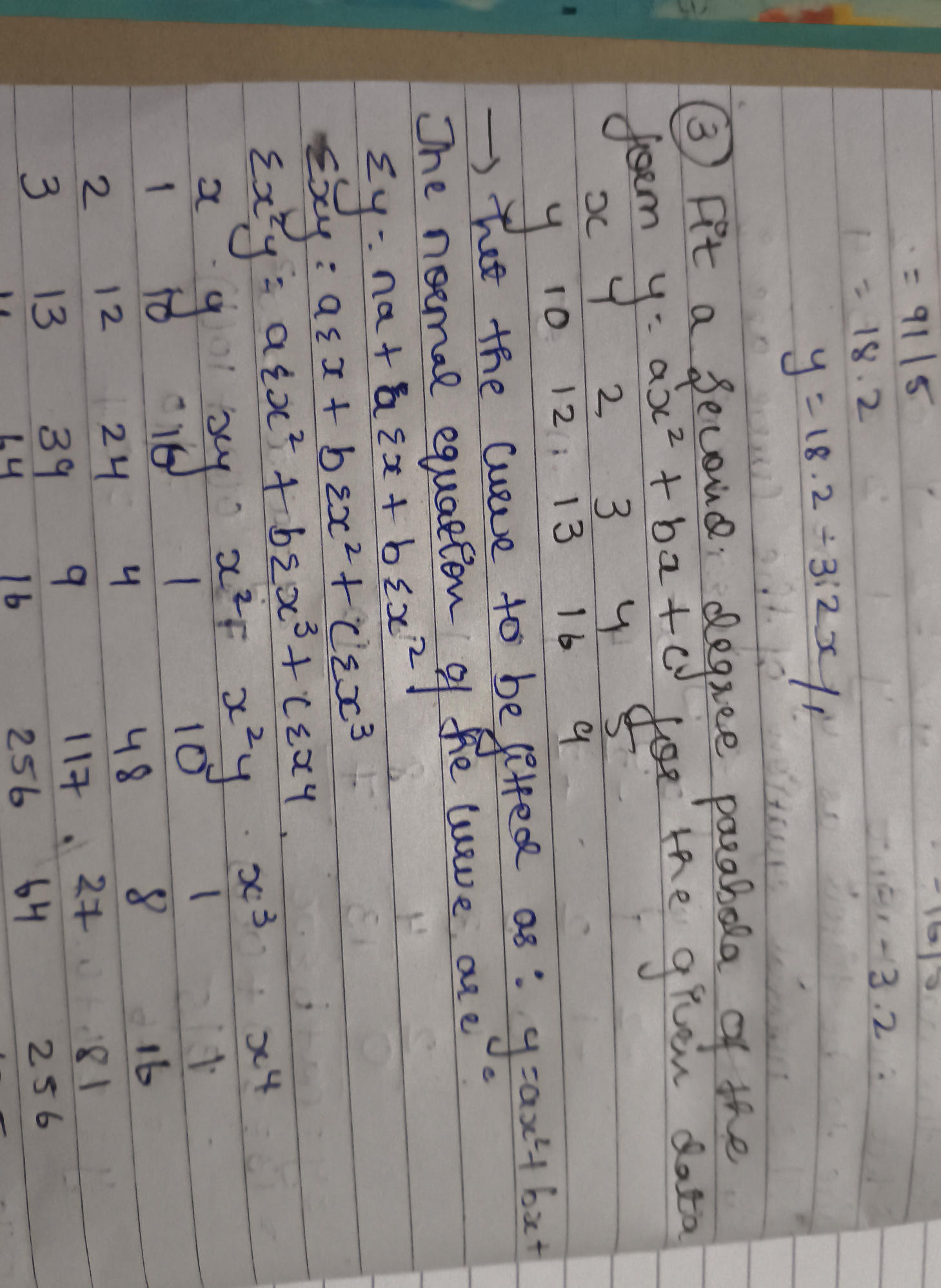 ③ Fit a Second degree parabola of the form y | StudyX