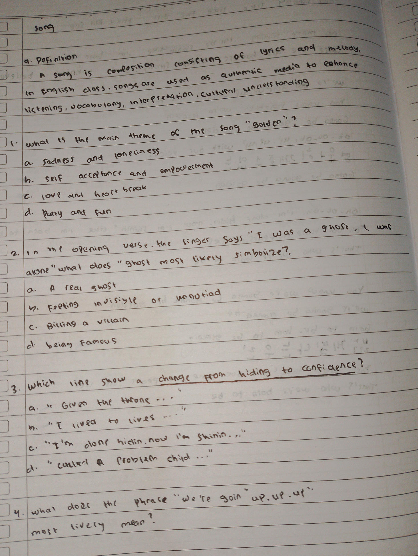 3. Which line show a change from hiding to | StudyX