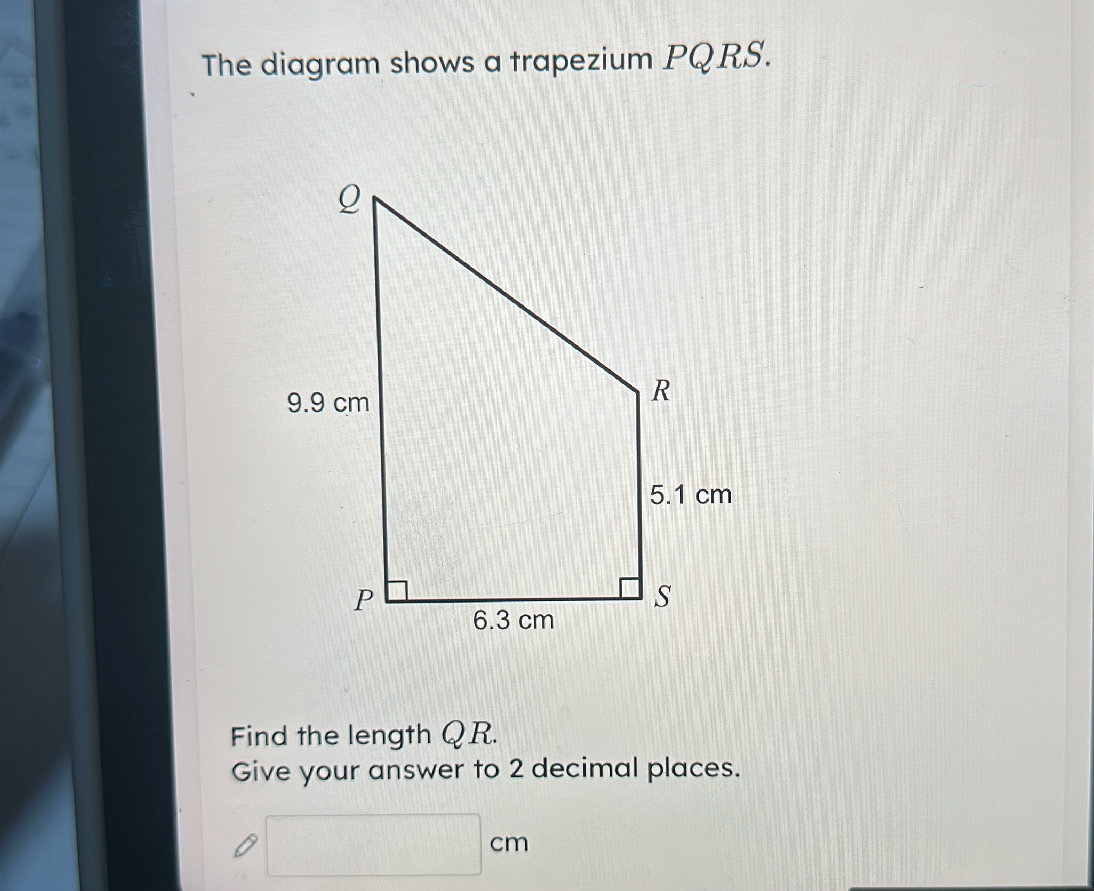 The diagram shows a trapezium $PQRS$. Find | StudyX