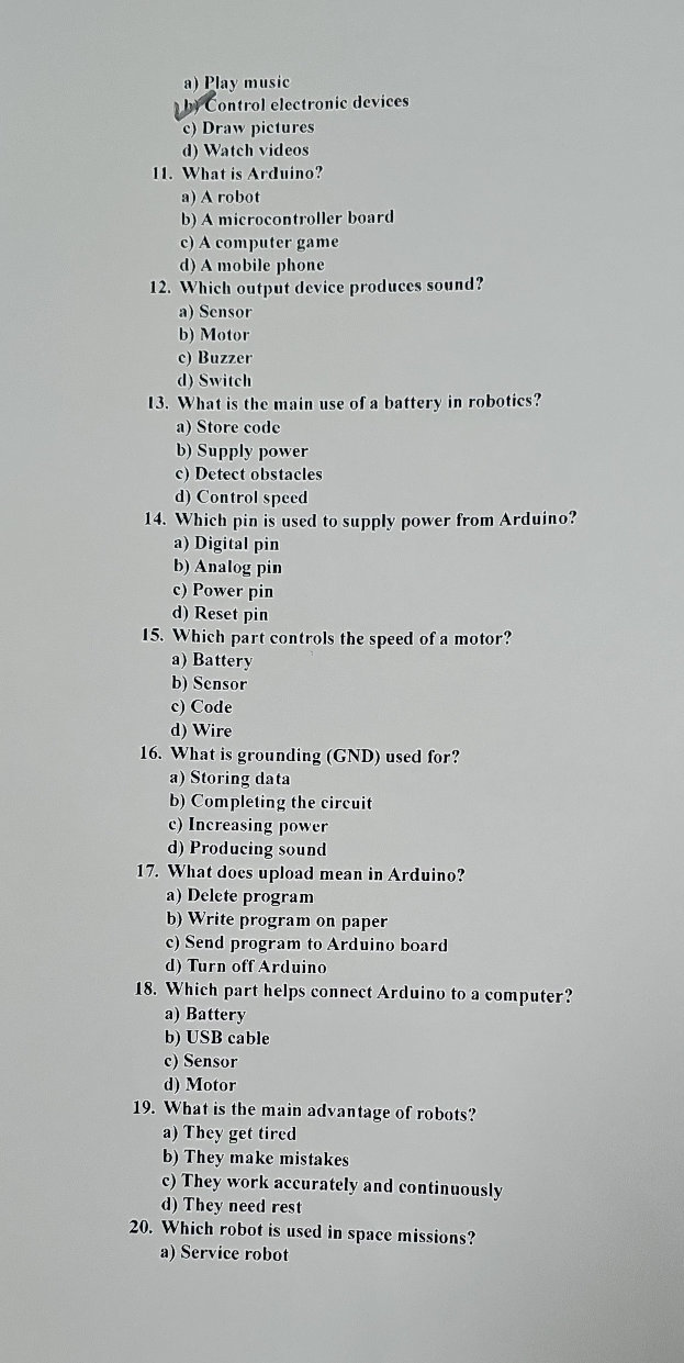 11. What is Arduino? a) A robot b) A | StudyX