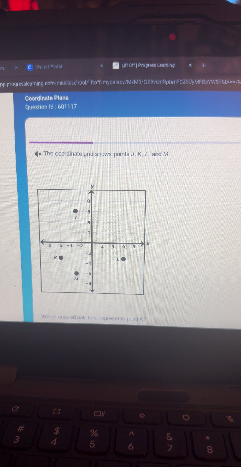 The coordinate grid shows points J, K, L, | StudyX