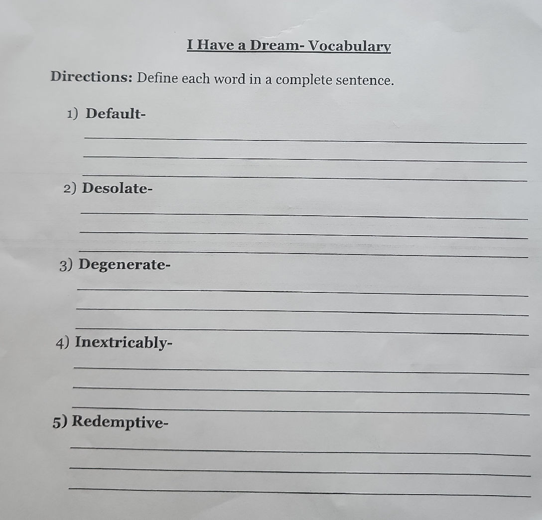 I Have a Dream- Vocabulary **Directions:** | StudyX