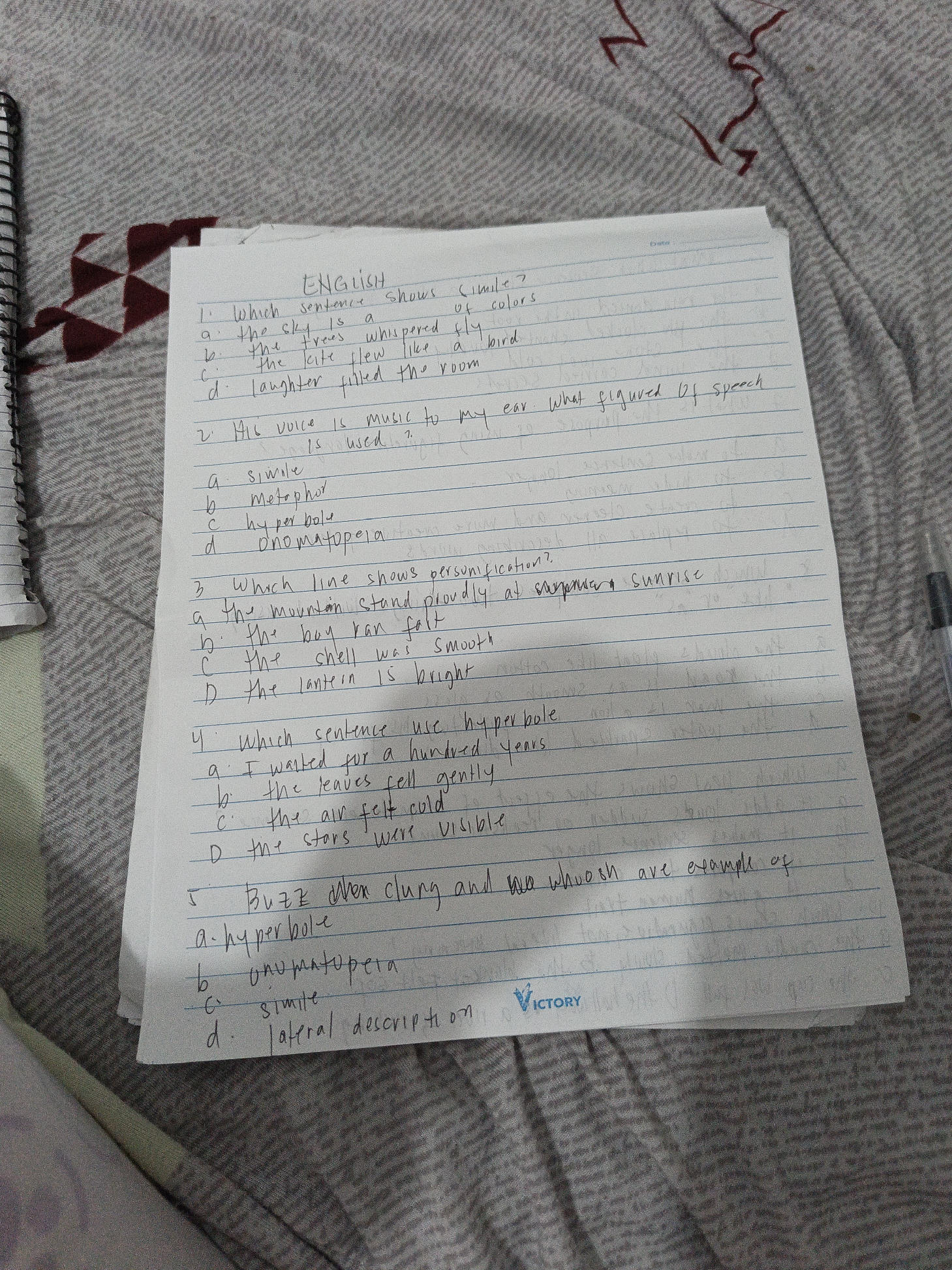 Which sentence shows simile? a. the sky is | StudyX