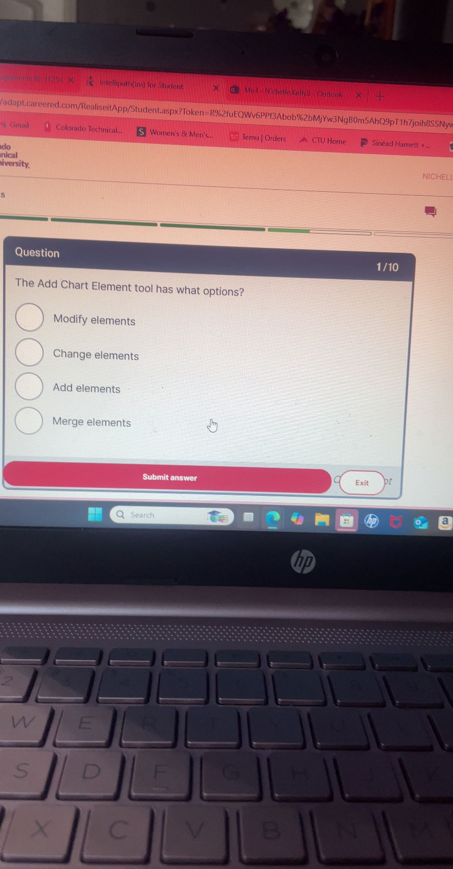 The Add Chart Element tool has what options?