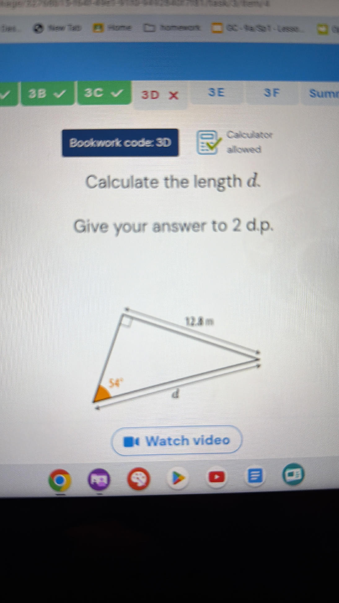 Calculate the length d. Give your answer to | StudyX