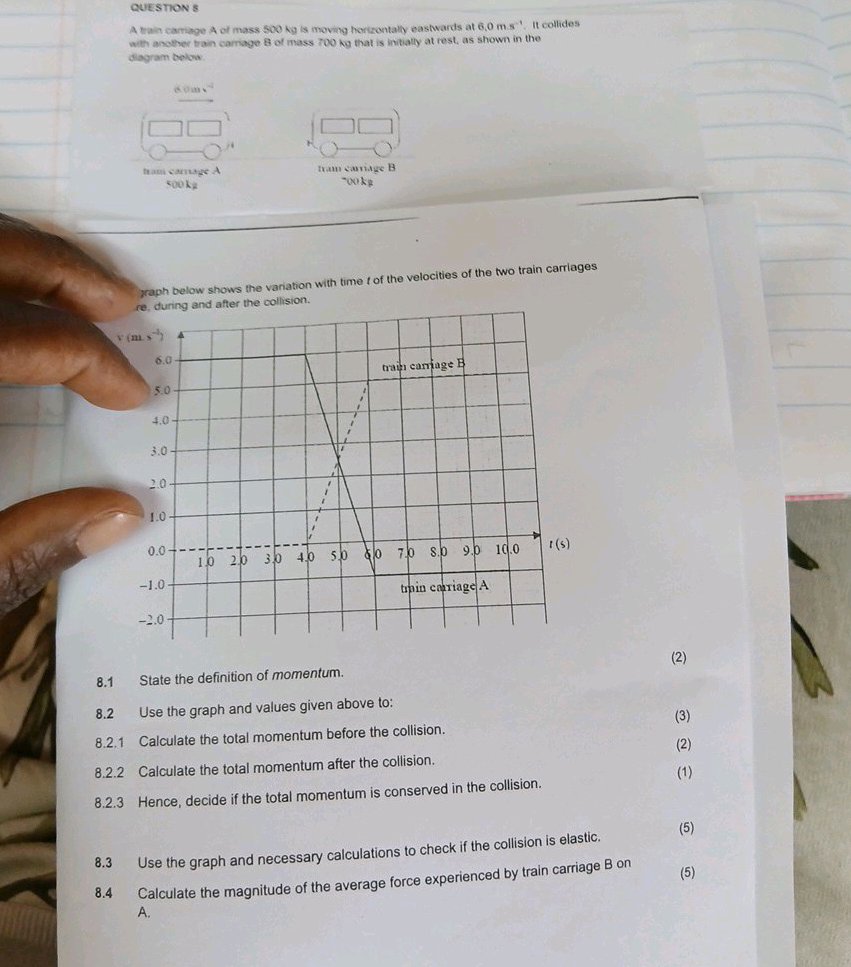 QUESTION 8 A train carriage A of mass 500 kg | StudyX