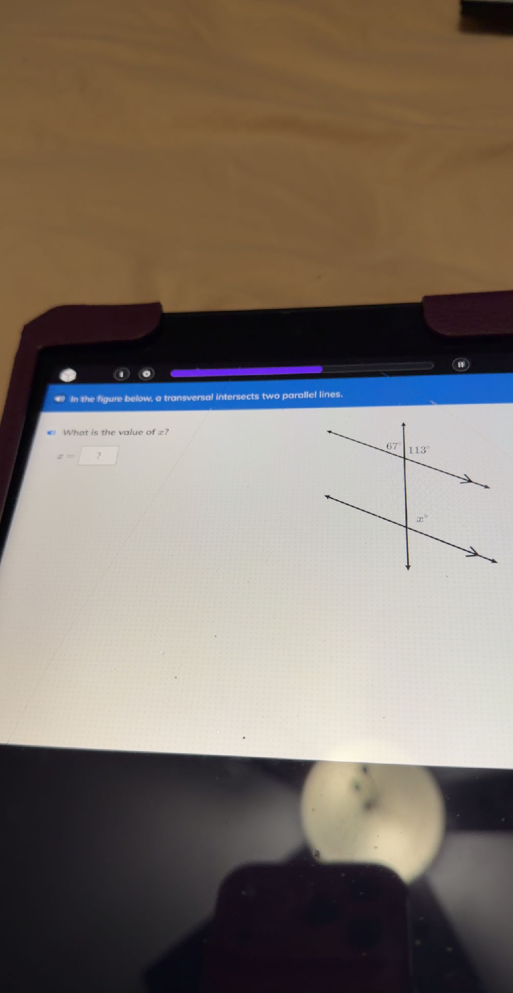 In the figure below, a transversal | StudyX
