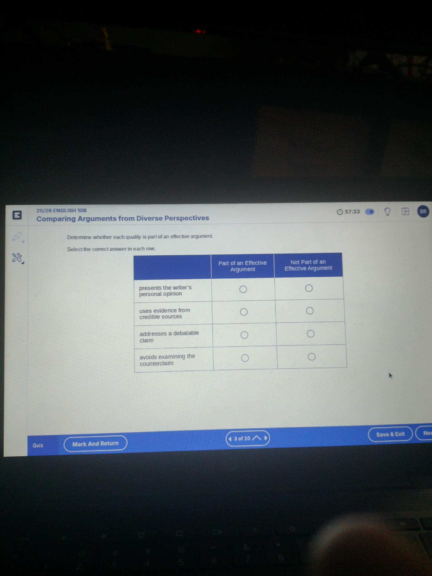Determine whether each quality is part of an | StudyX