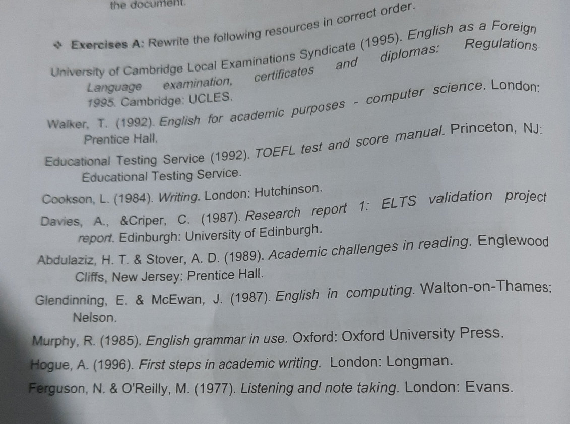 Exercises A: Rewrite the following resources | StudyX