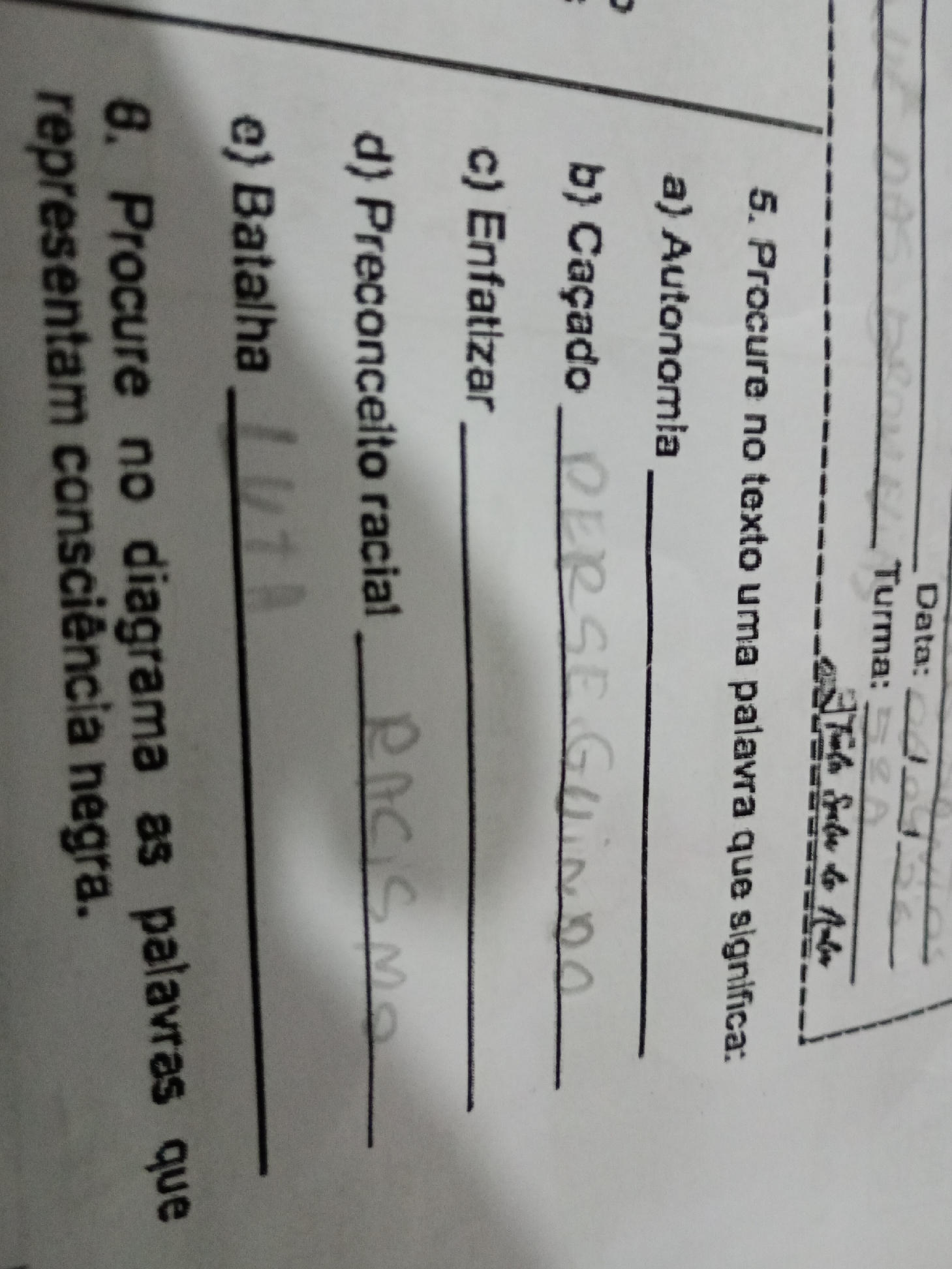 5. Procure no texto uma palavra que | StudyX