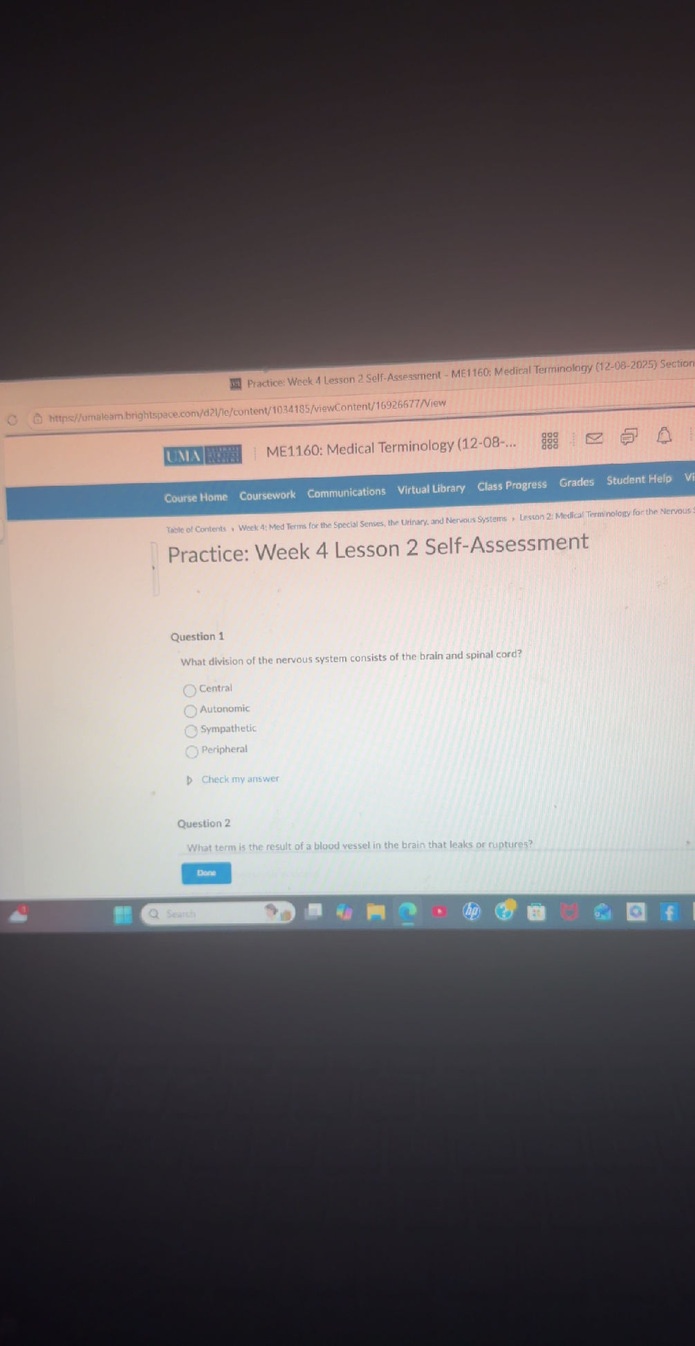 What division of the nervous system consists | StudyX