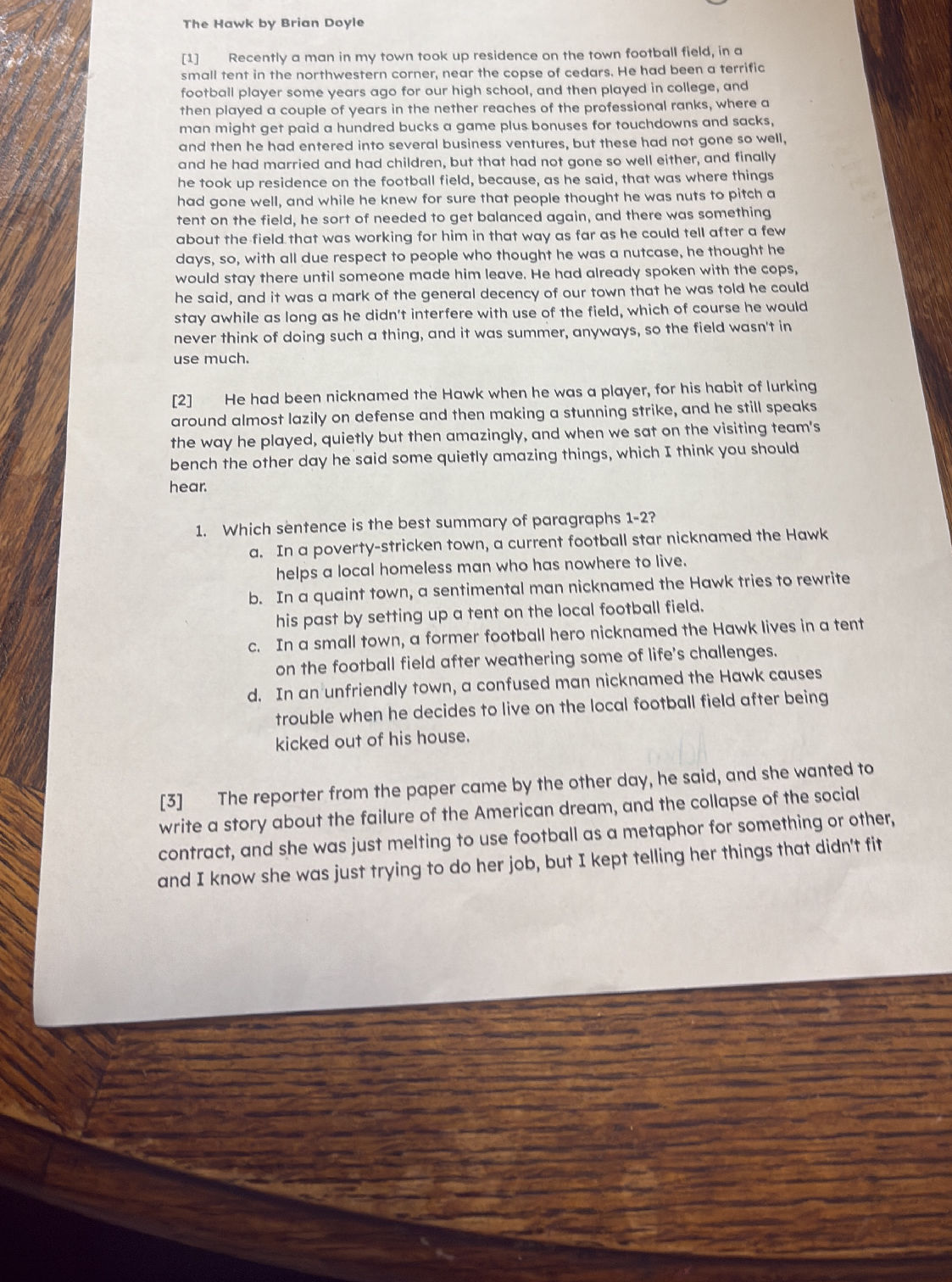 The Hawk by Brian Doyle [1] Recently a man | StudyX