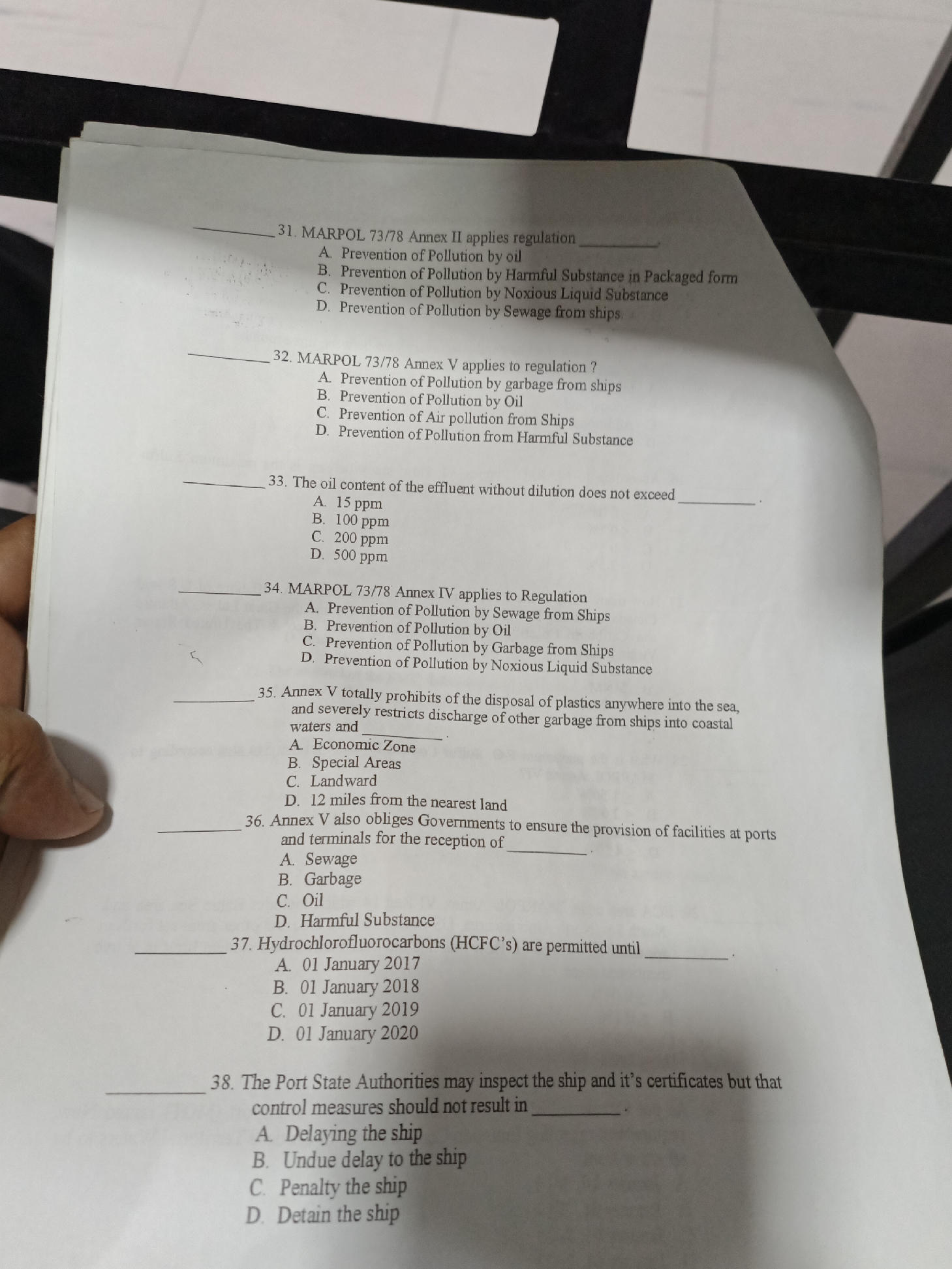 MARPOL 73/78 Annex V applies to regulation? | StudyX
