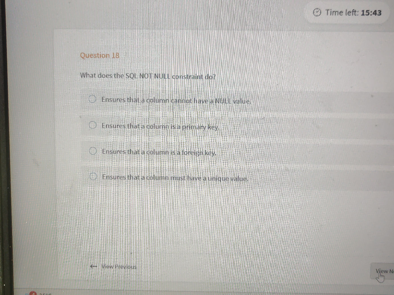 What does the SQL NOT NULL constraint do? | StudyX